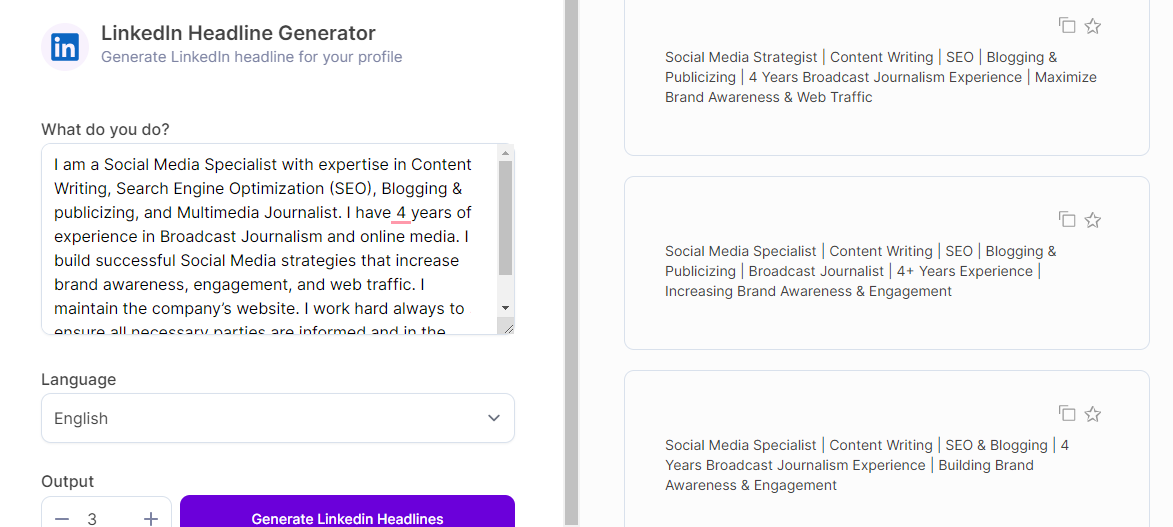 Free LinkedIn Headline Generator - WriterBuddy