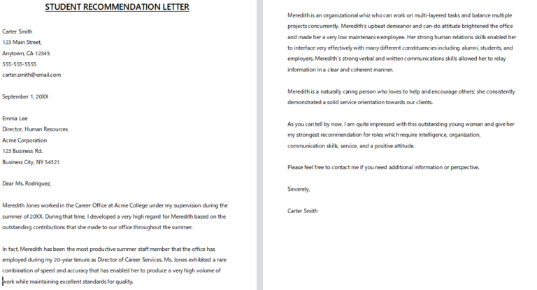 How to write a letter of recommendation for a student [Template ...